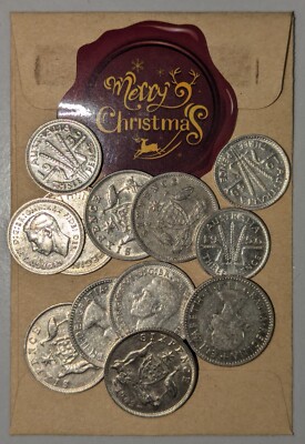 CHRISTMAS PUDDING COINS - 8 x Sixpence and 4 x Threepence 50% Silver | eBay