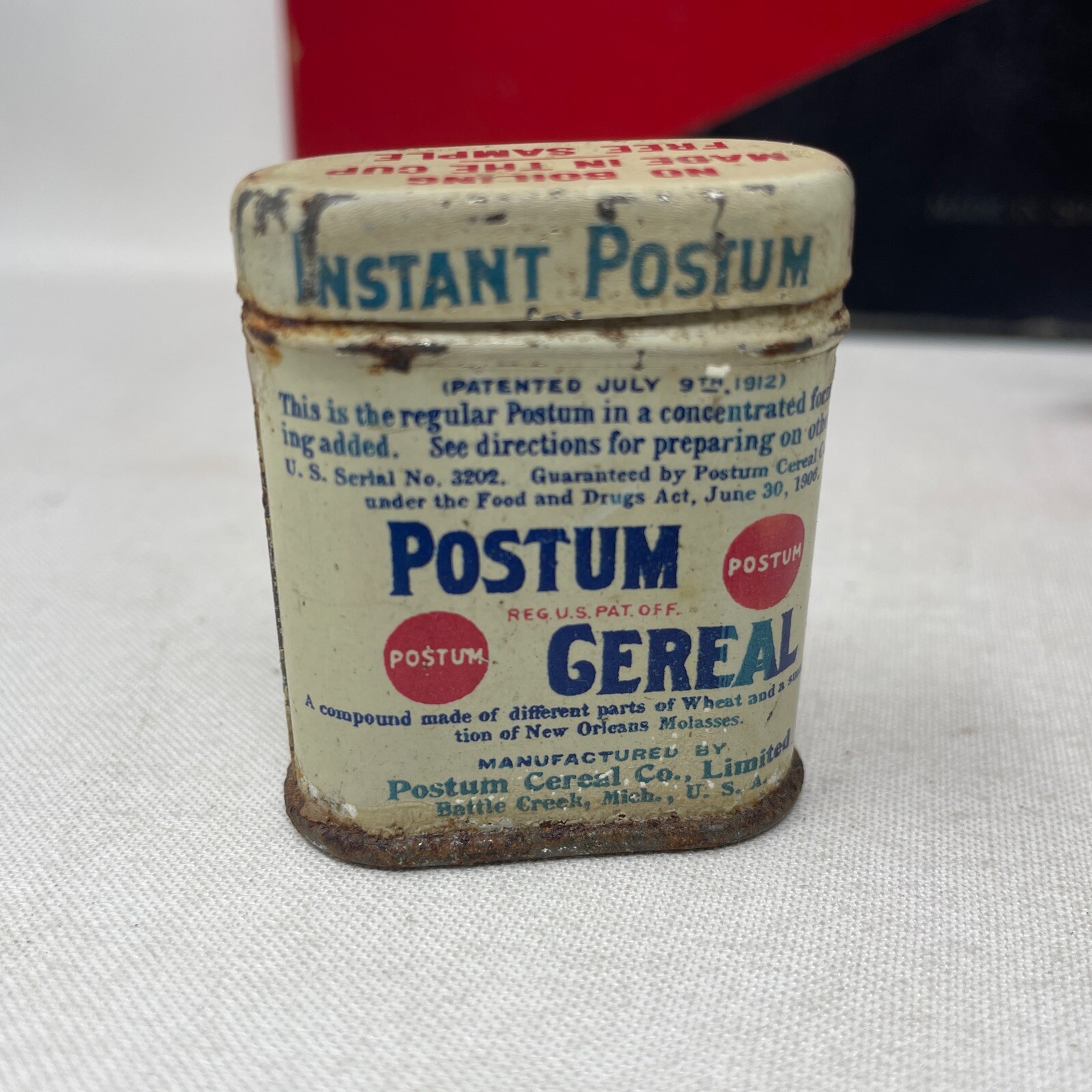Vintage Postum Cereal Free Sample Tin Can, Postum Cereal Co., Battle ...
