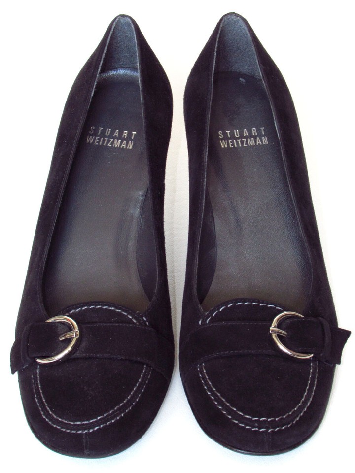 *WORK WORTHY!* Stuart Weitzman Black Suede Tailored Heels Pumps sz 6 M ...