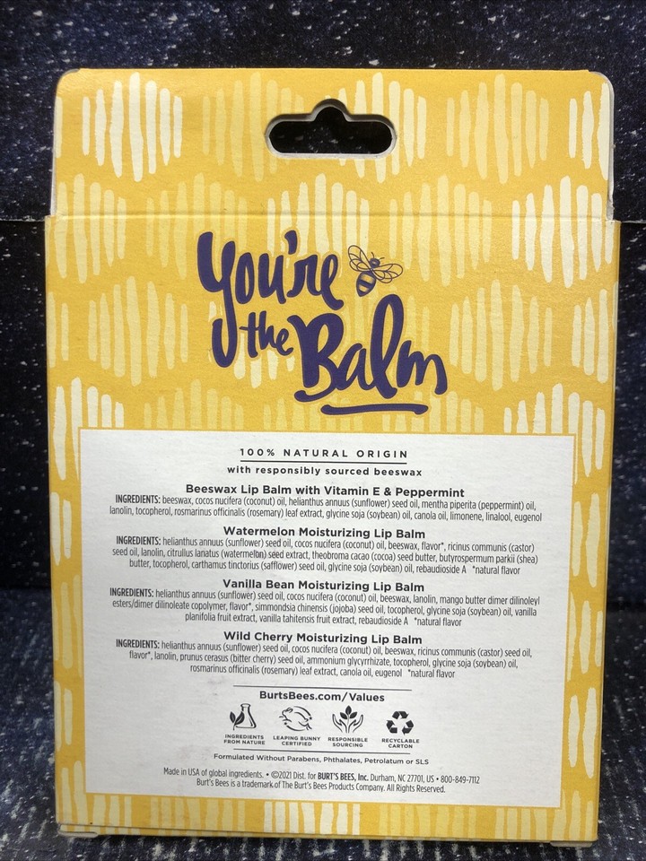 Burt's Bees You're the Balm Lip Balm Set (Beeswax, Wild Orchid, Van ...