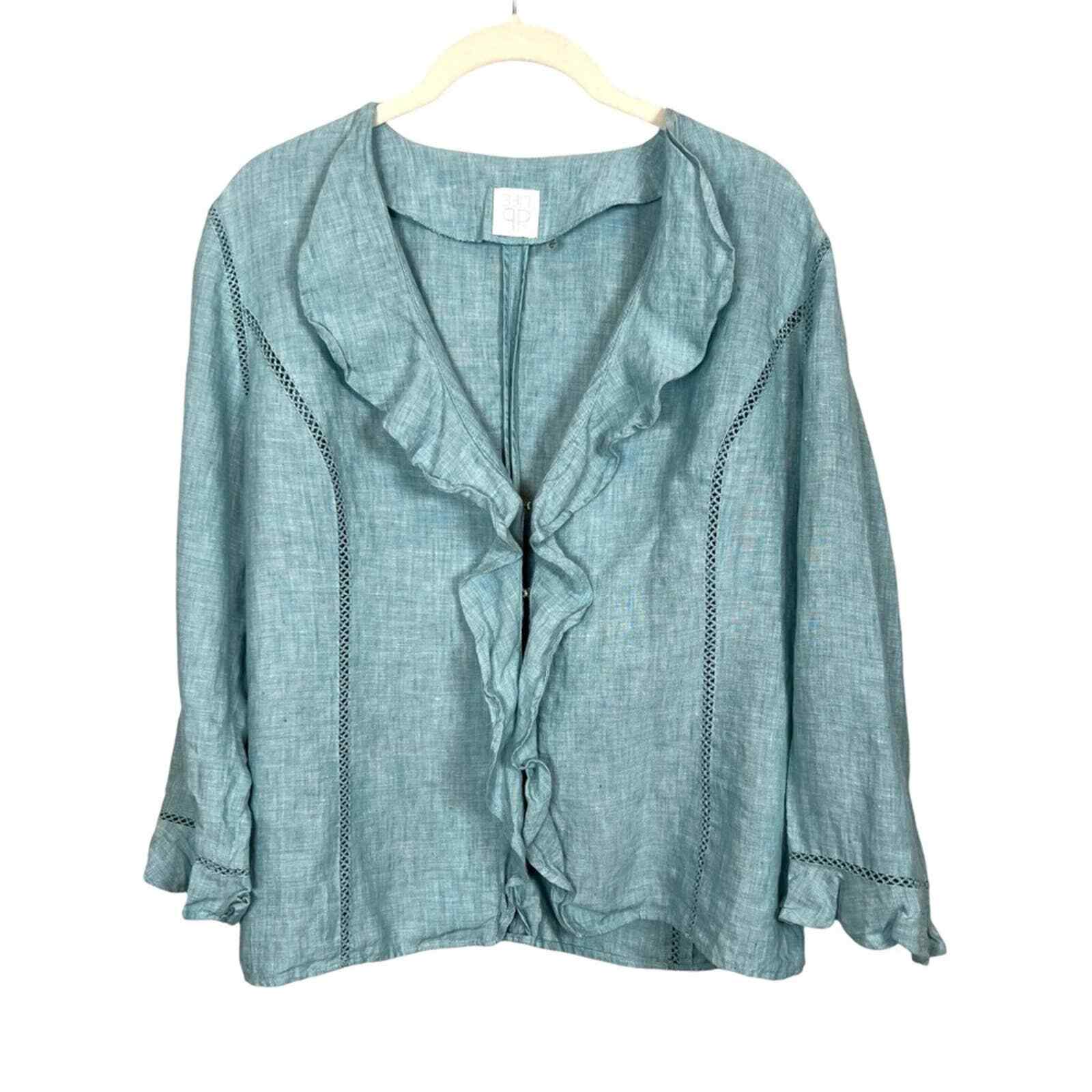 db Life Linen Ruffle Lagenlook Top Women's Medium Tea… - Gem