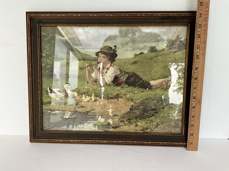 RARE Antique Victorian Framed Art Print Signed H. Clementz 1919 | eBay
