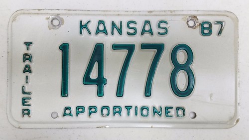 1987 KANSAS Apportioned Trailer License Plate 14778 | eBay