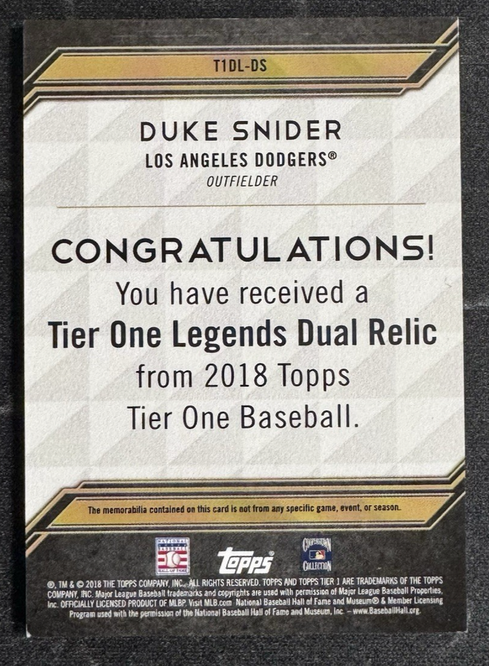 2018 Topps Tier One Duke Snider Legends Relics /25 | eBay