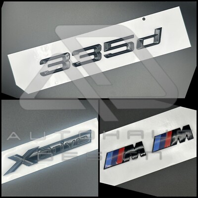Fits BMW 335d XDrive & Wing Badge Gloss Black Set UK Seller F30 F31 G20 ...