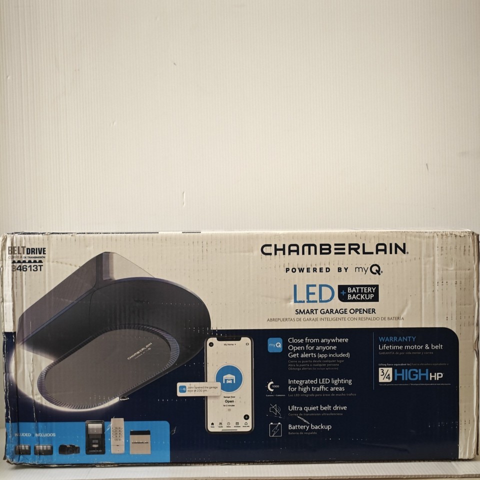 Chamberlain B4613T MYQ 3/4HP Battery B/U LED Belt Drive Smart Garage ...