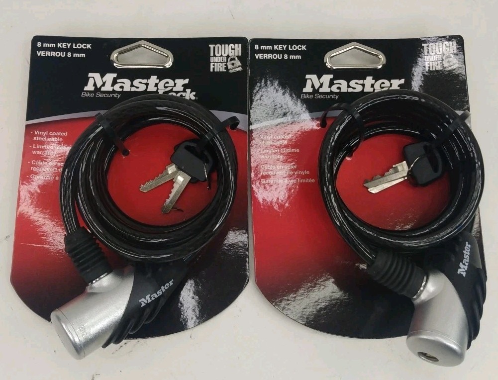 Two Master Lock Bike Locks With Security Vinyl Coated Steel Cable 5ft ...