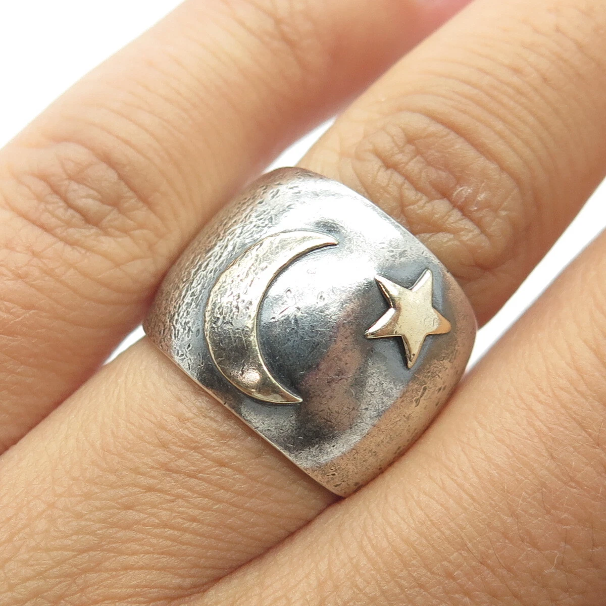 Old Silver Crescent Moon Ring