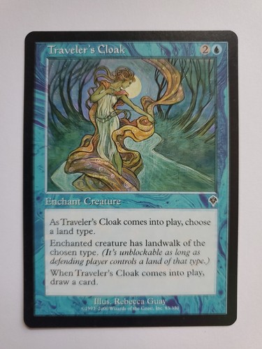 MTG Magic The Gathering Card Traveler's Cloak Enchant Creature Blue ...