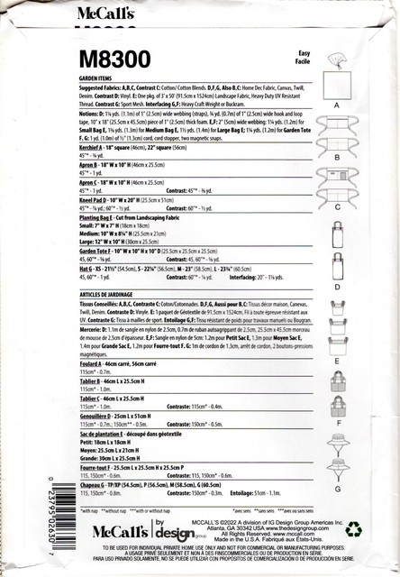 McCall's sewing pattern M8300 Garden items for sale online | eBay
