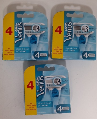 Three Packs Of Four Gillette Venus Women's Close & Clean 3-Bladed Razor ...
