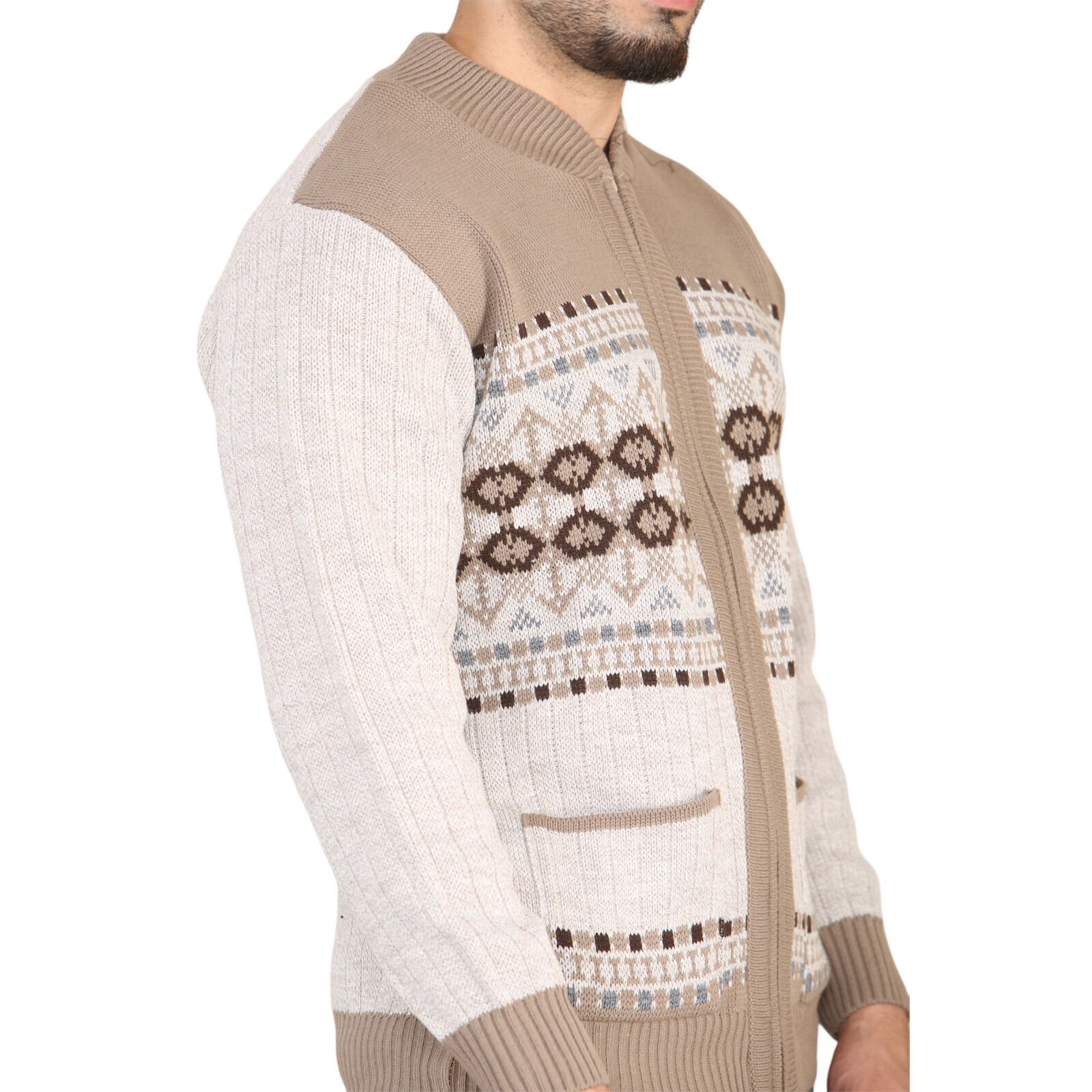 MENS CLASSIC CARDIGAN AZTEC PATTERN ZIP THICK WARM KNITTED JUMPER ...