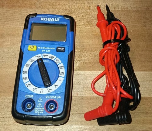 Kobalt Mini Multimeter DT-103 W/ Test Leads 7 Functions 16 Ranges AC/DC ...