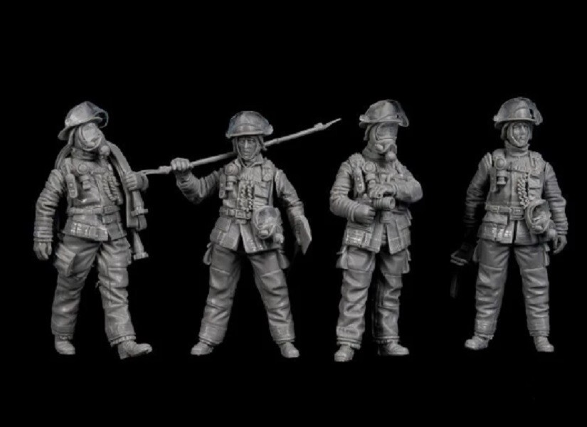 1/35 Resin Figure Model Kit 4 Firefighters Fire Service Firemen ...