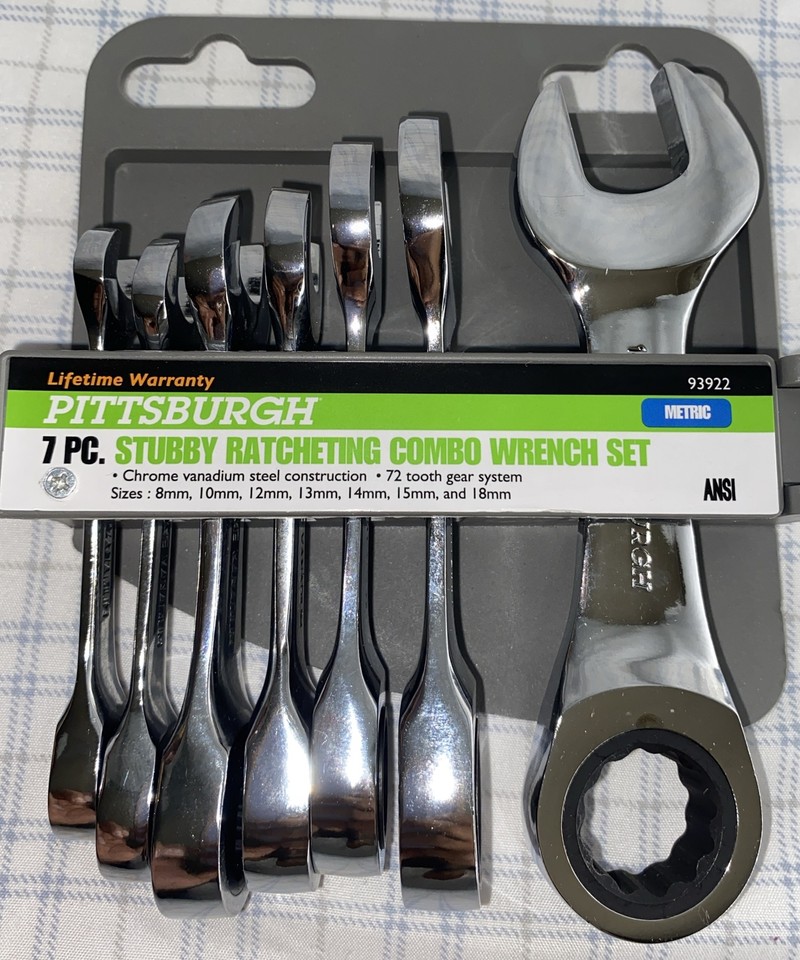 Pittsburgh 7 pc Stubby Ratcheting Combo Wrench Set 93922 Metric 72 ...