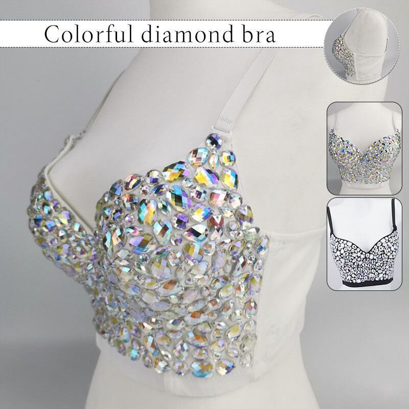 Women Sexy Shiny Diamond Rhinestones Bra Corset Bustier Crop Tank Top ...