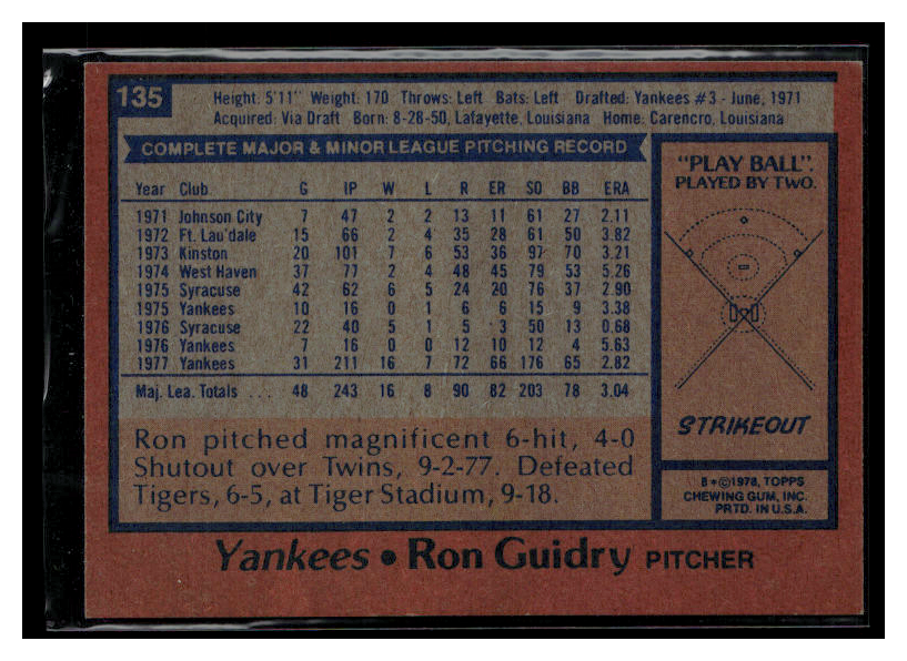 1978 Topps #135 Ron Guidry | eBay