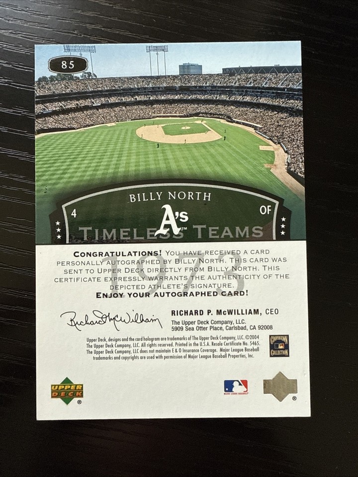 BILLY NORTH 2004 Upper Deck Timeless Teams Auto Autograph - Oakland ...