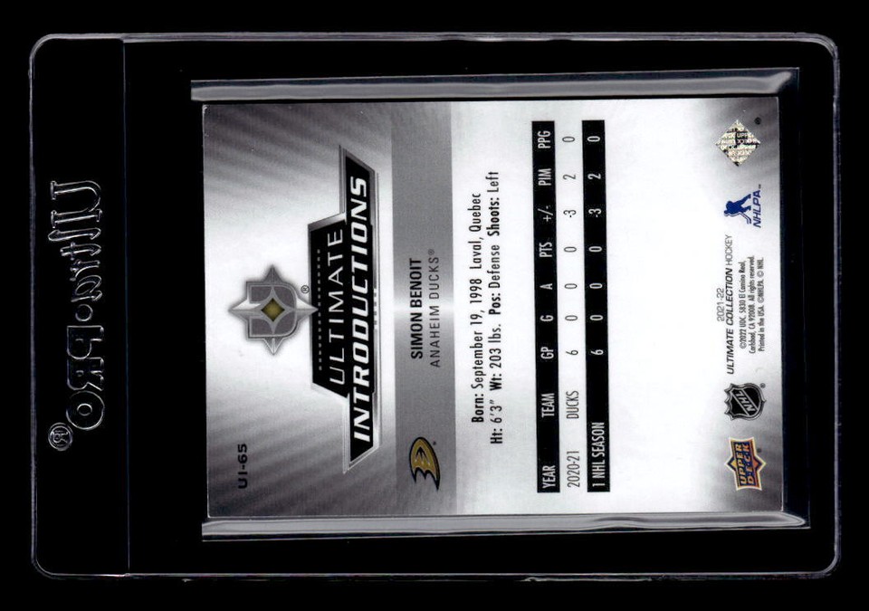2021-22 Ultimate Collection Ultimate Introductions #UI65 Simon Benoit ...