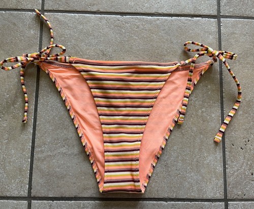 Aerie Bikini Bottom-String-Striped-Cheeky-Small-Brown/Orange/Green ...