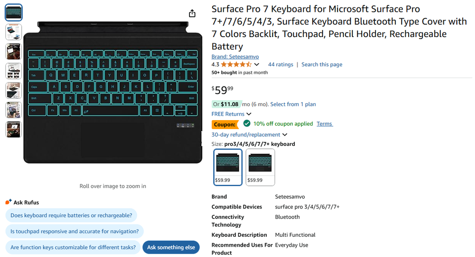 Surface Pro 7 Keyboard for Microsoft Surface Pro 7+/7/6/5/4/3 | eBay