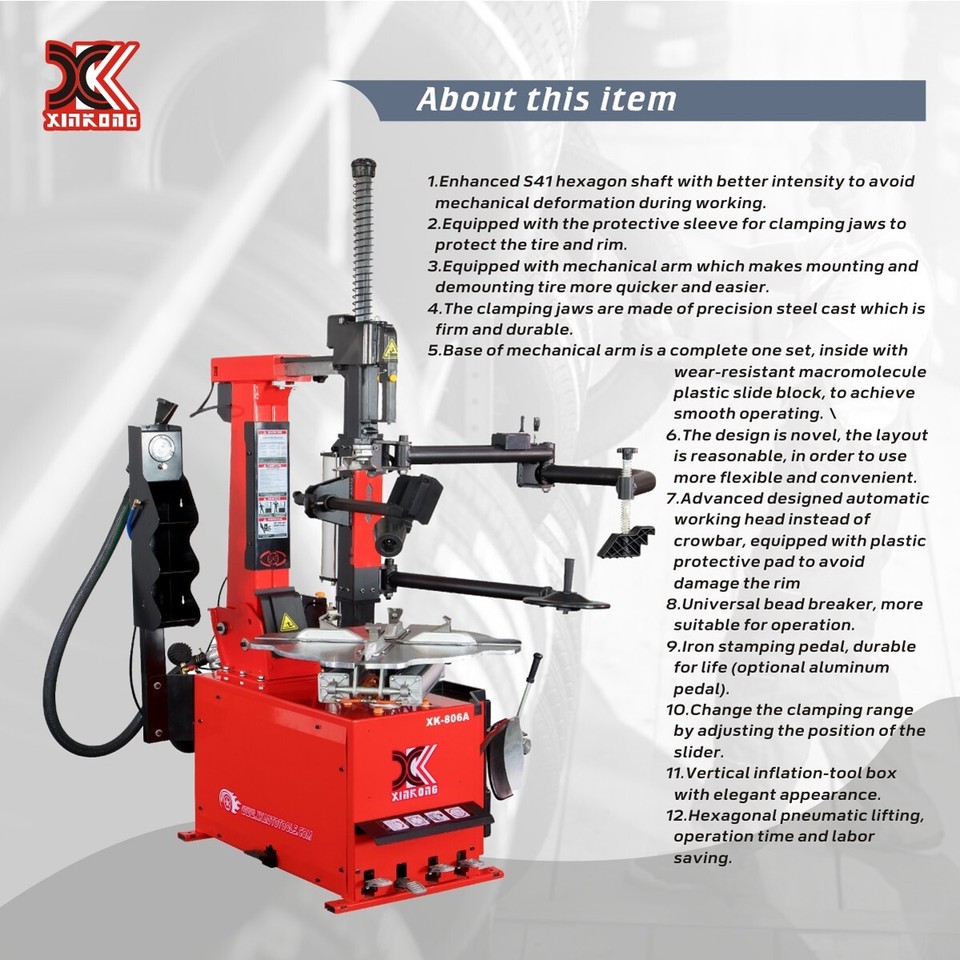 XK 806C Tire Changer Machine 2.0 HP Rim Clamp 14”-28“ Auto Repair Wheel ...