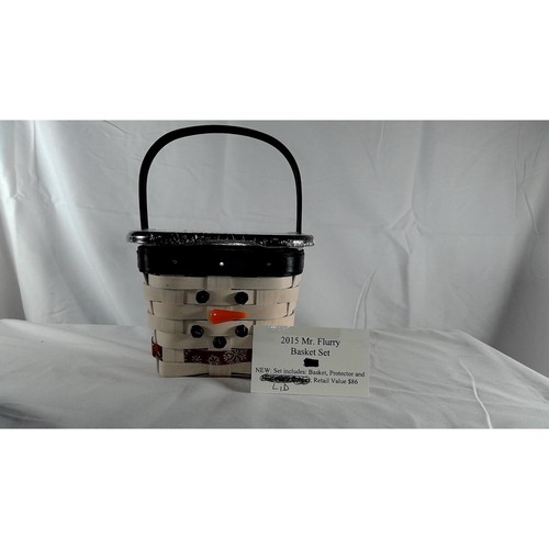 Longaberger Mr. Flurry Face Snowman Basket Set with Lid and Protector ...