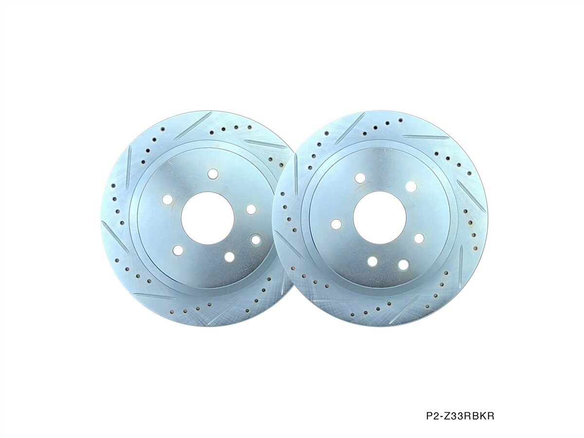 P2M Zinc Coated Slotted Drilled Rear Brake Rotors Z33 350Z V35 G35 Non ...
