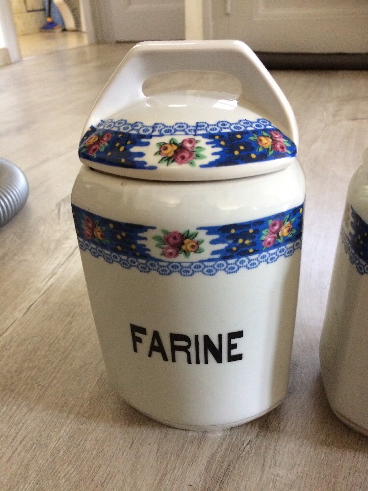 Série 5 Pots Porcelaine Farine Sucre Café Thé Poivre Décor Fleurs ...