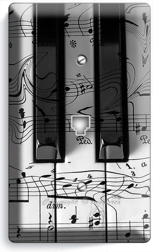 LIGHT SWITCH OUTLET WALL PLATE BLACK & WHITE PIANO KEYS NOTES MUSIC ...