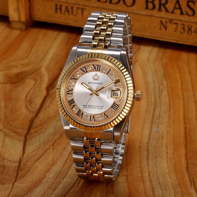 Reginald Fashion Mens Womens Gold Stainless Steel Watch Quartz Date ...