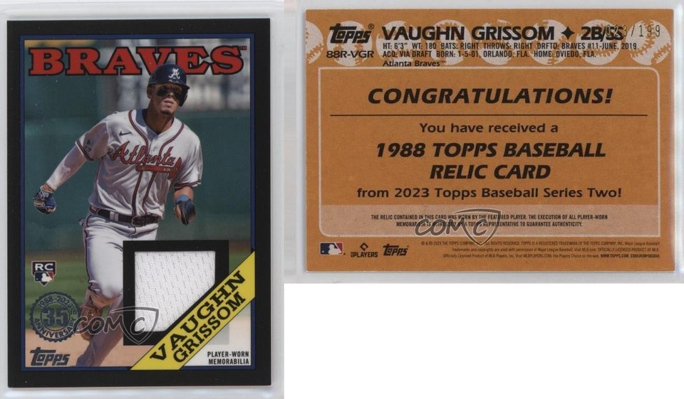 2023 Series 2 1988 Topps Baseball Relics Black Vaughn Grissom Rookie RC ...