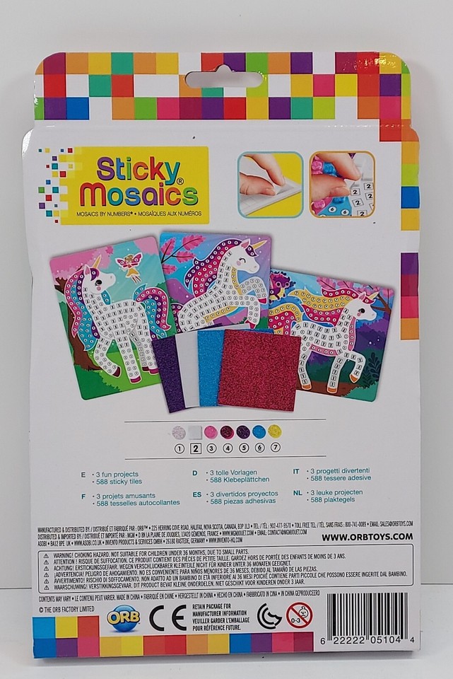 Orb Factory Kids Sticky Mosaics Unicorns Travel Pack Craft Kit 591 ...