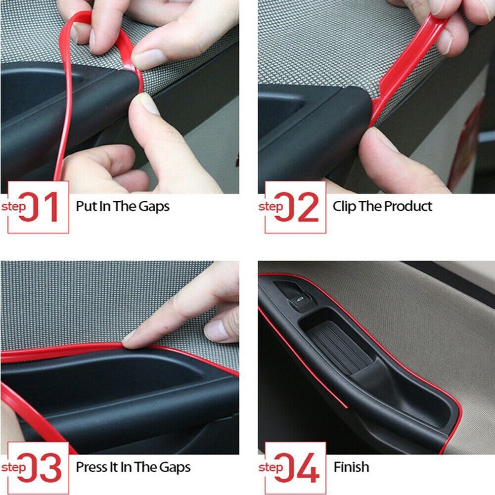 Universal Edge Gap Line Interior Decor Mouldings Red Silicone ...