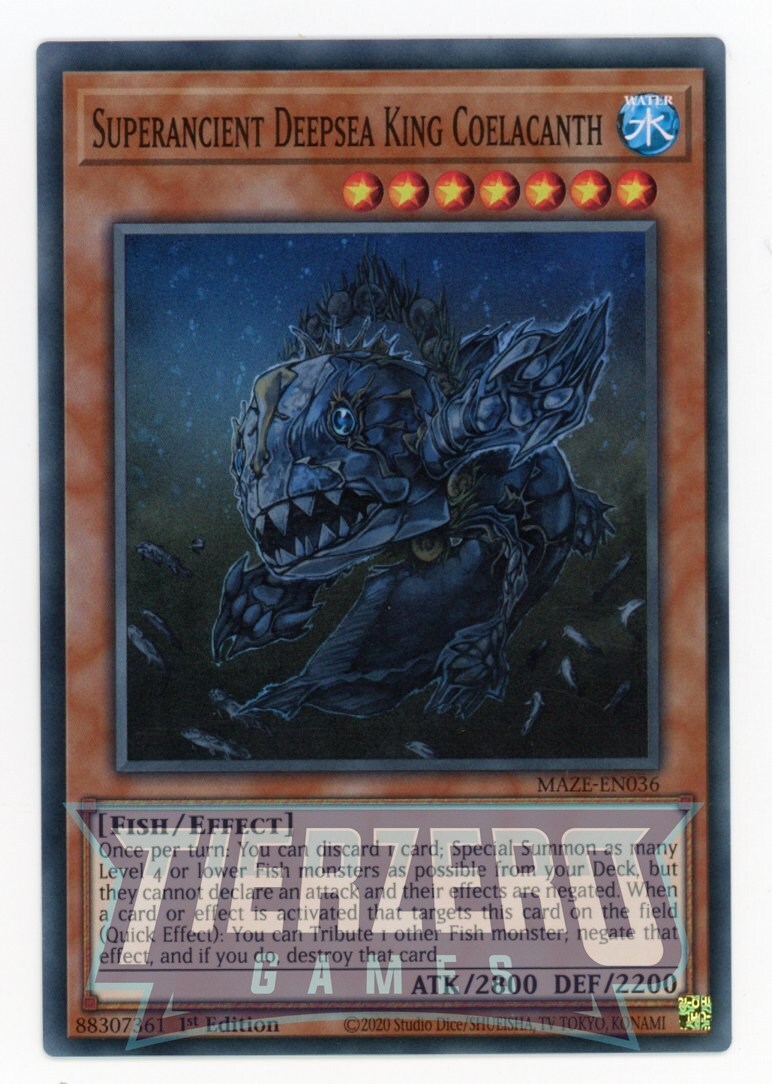 Yugioh Superancient Deepsea King Coelacanth MAZE-EN036 Super Rare 1st ...