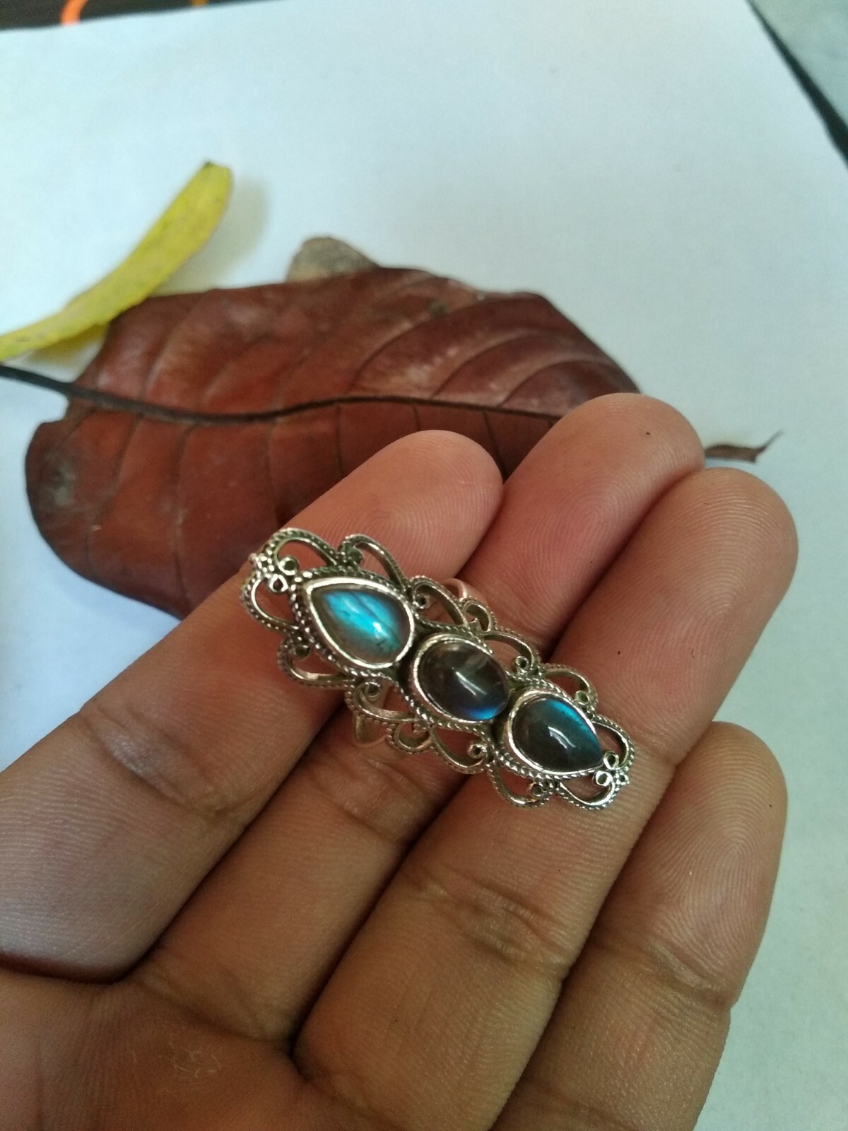 Labradorite Ring,Three Stone Ring,Long Ring,Wedding Ring,Antique Ring ...