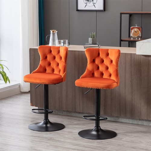 Set of 2 Orange Bar Stools Counter Height Adjustable Barstool Dining ...