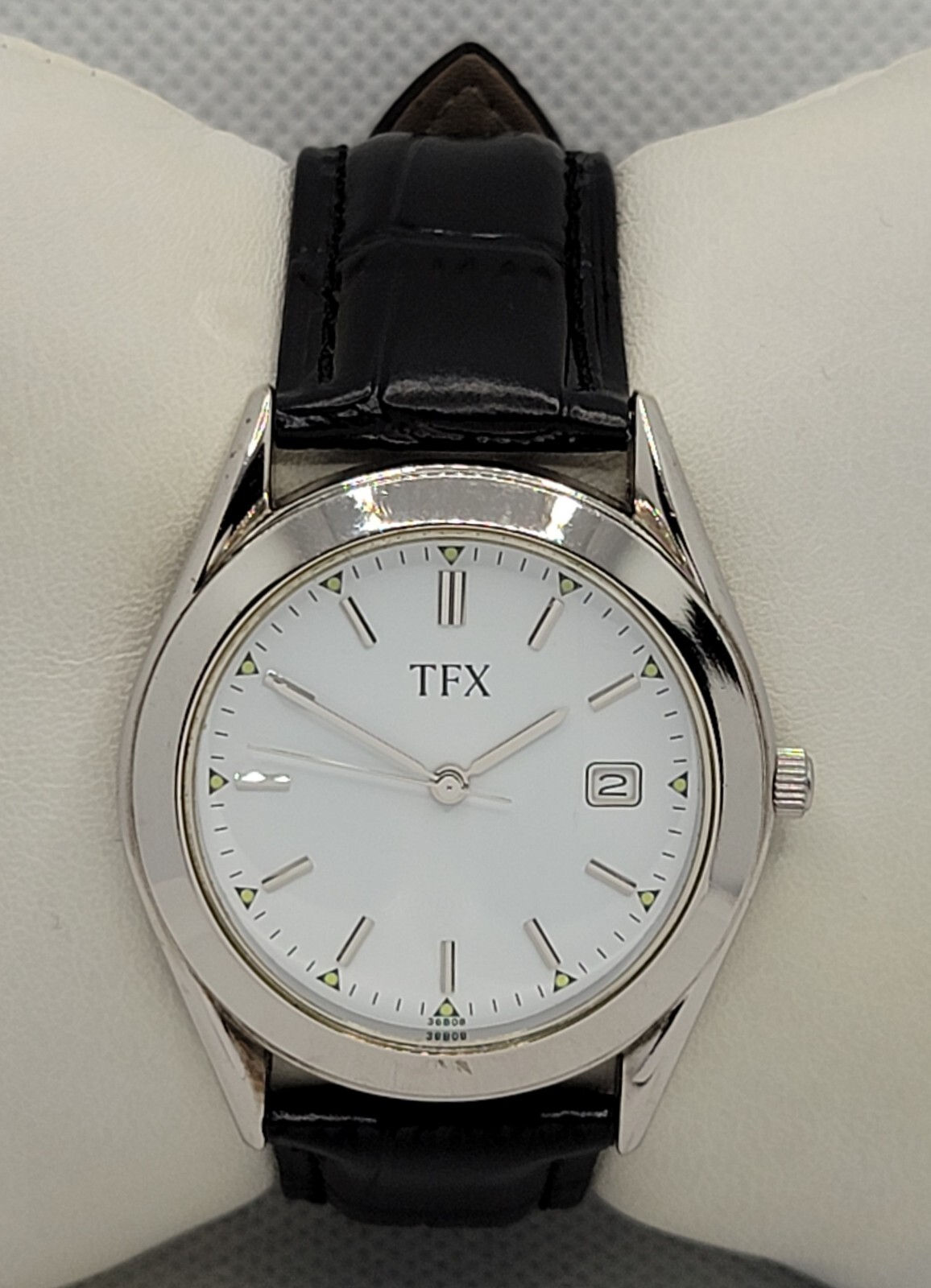 Mens TFX by Bulova Silver Tone Black Leather Band White Dial Date Watch ...