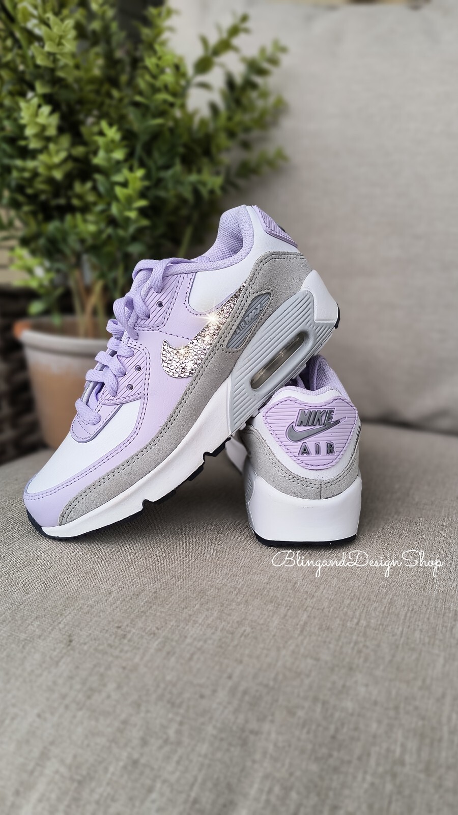 Girls Nike Air Max 90 Purple Sneakers Shoes Made with Swarovski ...