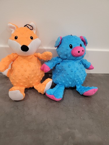 Petlou 12" Dotty Friends Pig And Fox Dog Toy w/Honker Squeaker Blue/Pink, Orange 707418006678 | eBay