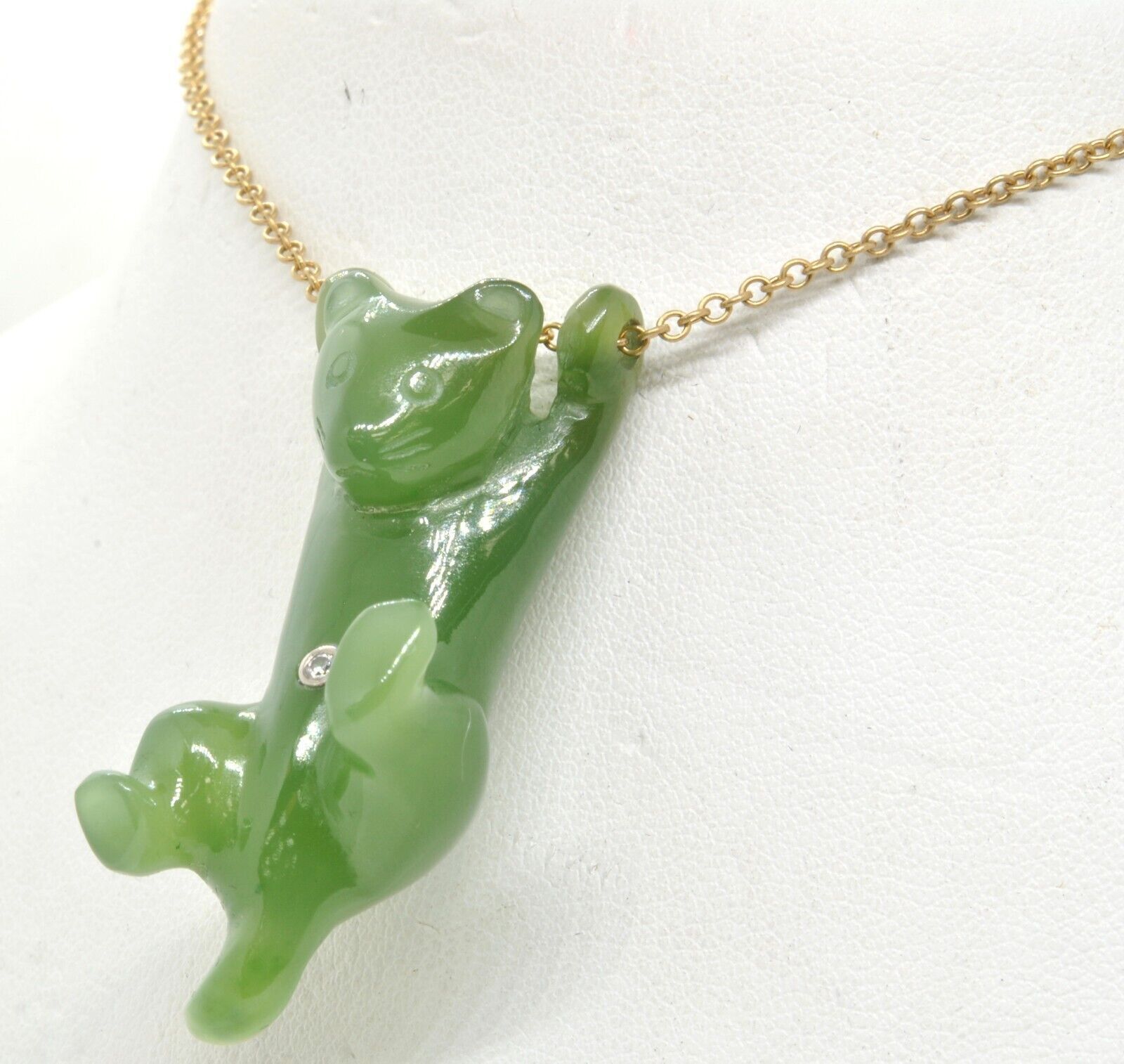 18k Yellow Gold Jade Kitten Cat Kitty Diamond Hanging Jade Pendant ...