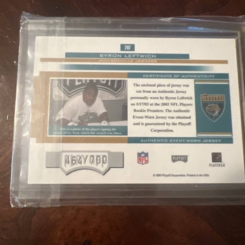 Byron Leftwich 2003 Playoff Honors Rookie Gems RC Jersey Memorabilia ...