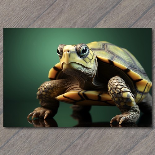 4x6" 🐢🌿 Tranquil Turtle on a Green Background - Peaceful Harmony! 🍃🖼️ ...