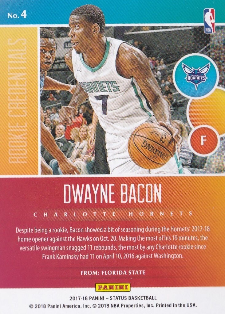 2017-18 Panini Status - Rookie Credentials #4 Dwayne Bacon (RC) for ...