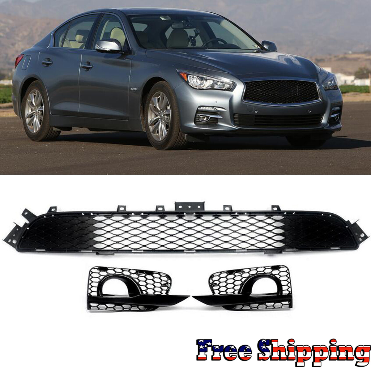 For 2014-2017 Infiniti Q50 Base Front Lower Grille+Fog Light Grill ...