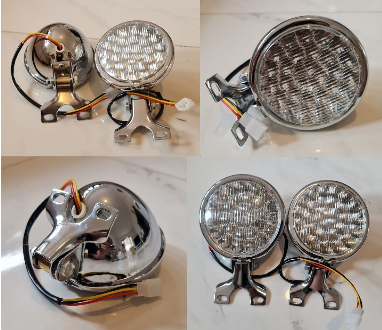 Spotlight Pair LED Metal Chromed 4 3/4" Motorbike Solid Sidelight 12V ...