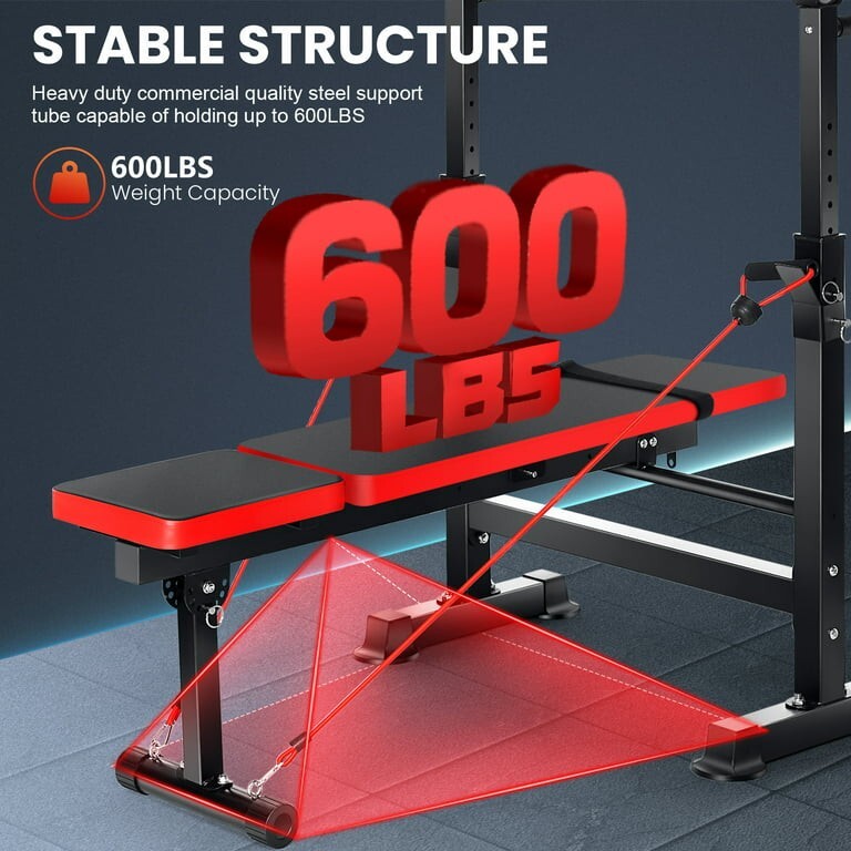 600LBS 4 in 1 Adjustable Weight Bench, Folding Workout Bench Set w ...