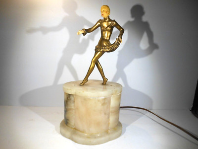 Vintage Exquisite Art Deco Female Figural Dancer Lamp on Alabaster Base ...