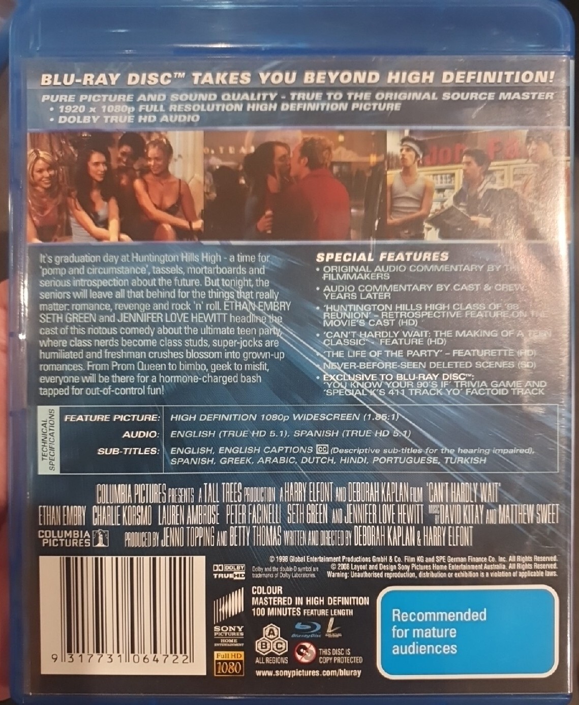 CAN'T HARDLY WAIT BLU-RAY BLURAY CULT FILM JENNIFER LOVE HEWITT & SETH ...