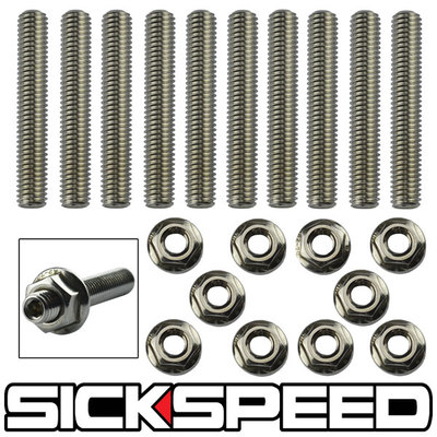 10 PC STAINLESS STEEL EXTENDED MANIFOLD INTAKE STUD KIT/SET W/WASHER Z1 ...